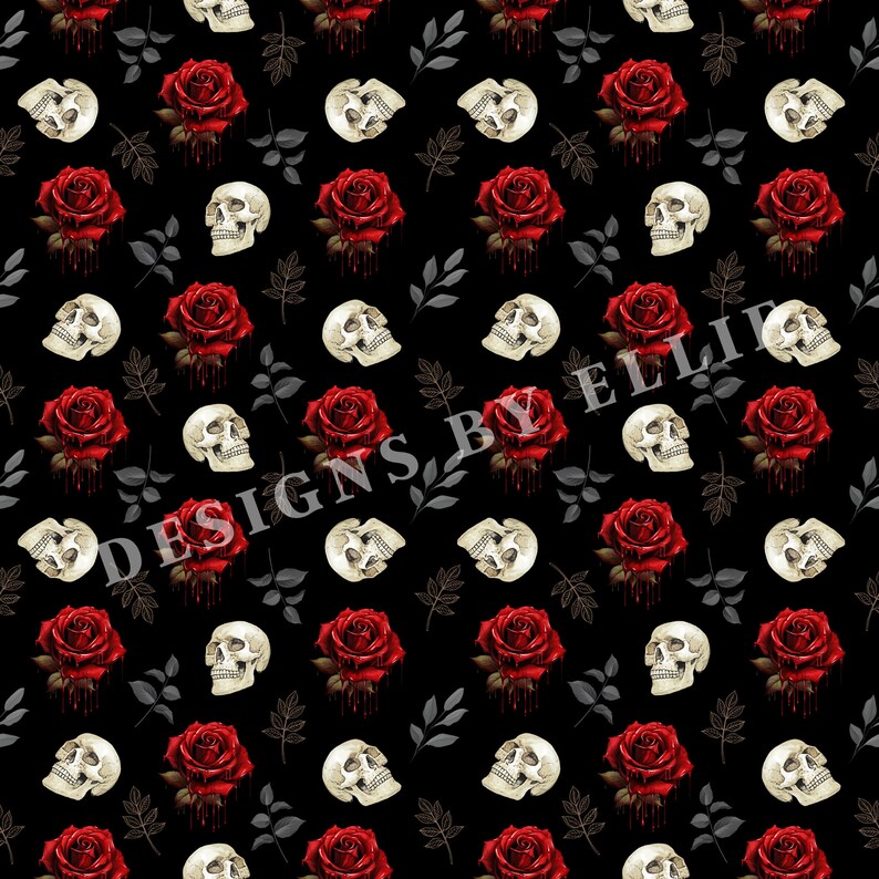 Skull Seamless Pattern, Skull and Roses, Dripping Red Rose, Printable ...