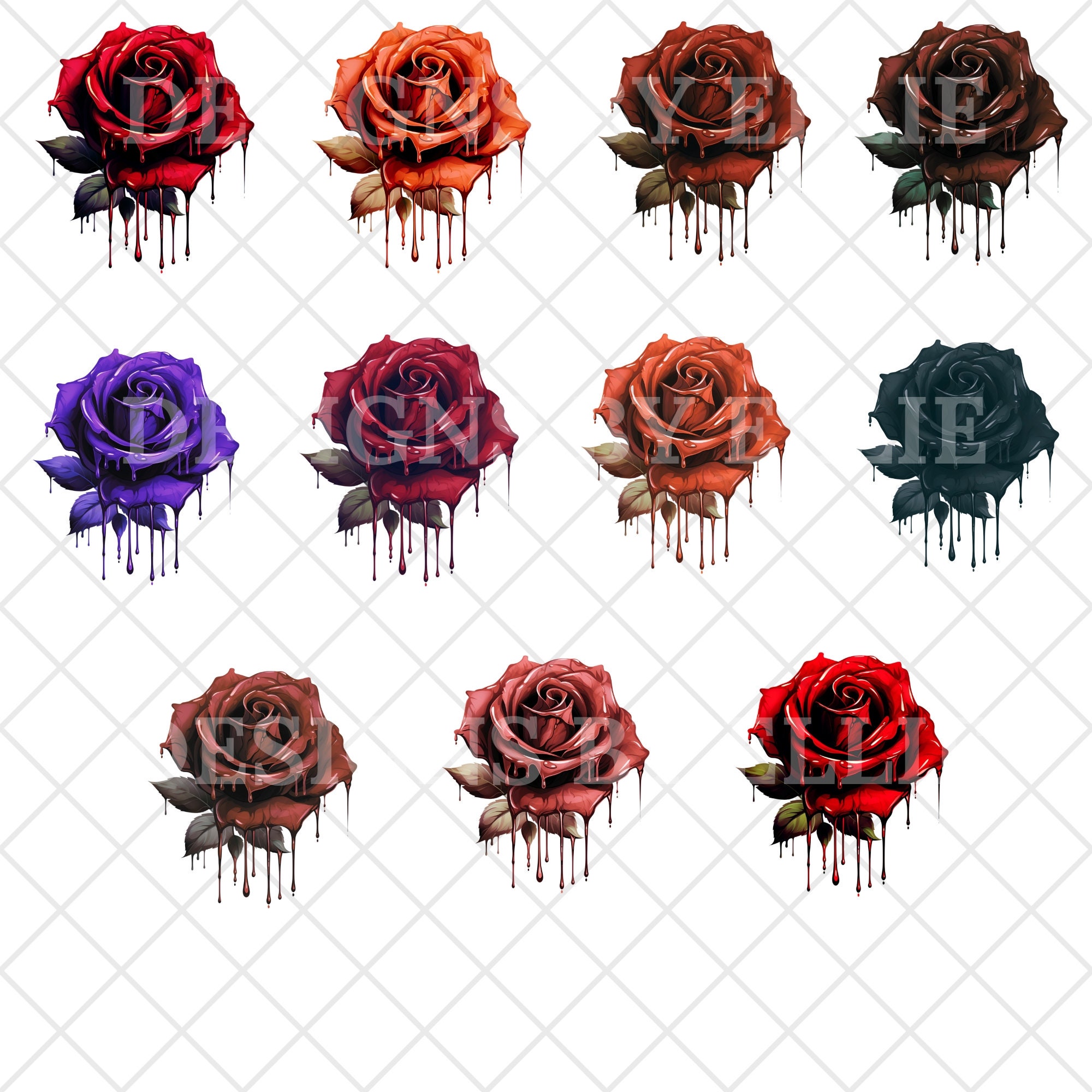 Dripping Roses Png Bundle, Dripping Flower, Rose Drip, Wet Rose, Blood ...