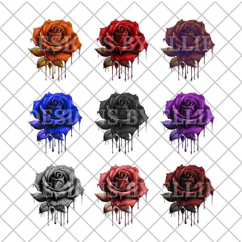 Dripping Roses Png Bundle, Dripping Flower, Rose Drip, Wet Rose, Blood ...