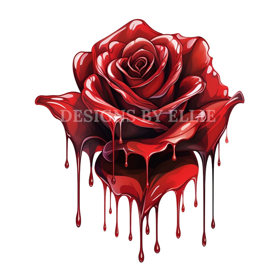 Dripping Rose No Leaf Png, Flower Drip, Wet Blood, Gothic, Sublimation ...
