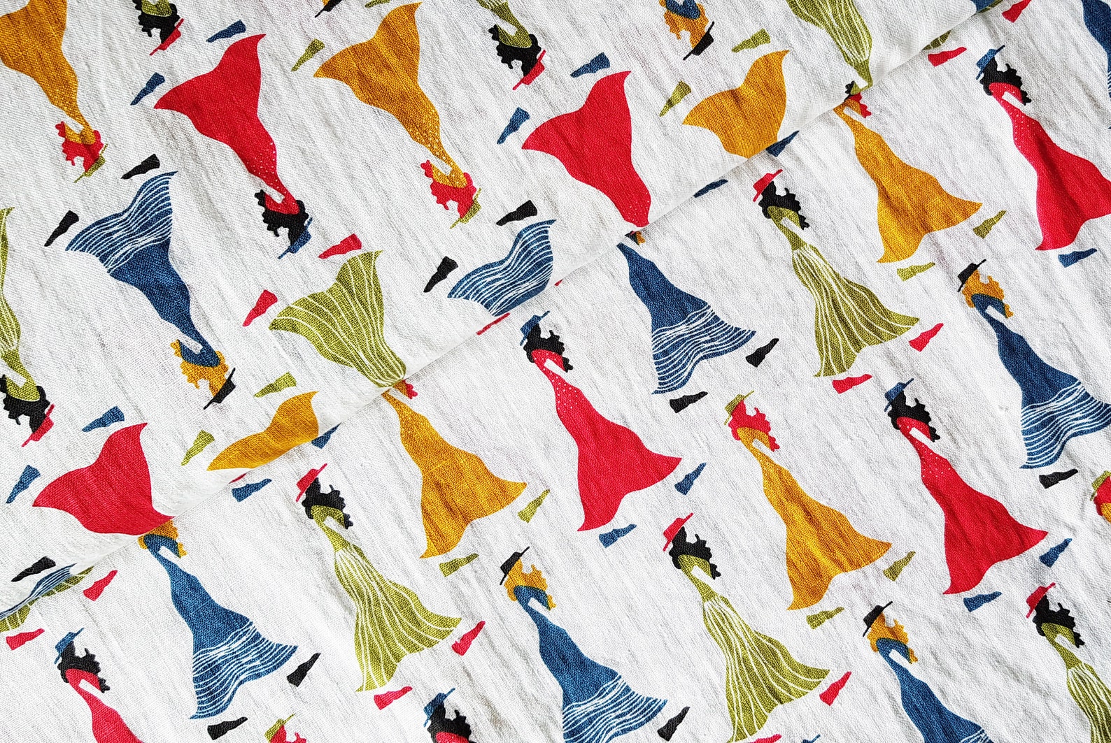 White Ladies Print Pure 100% Linen Fabric for Sewing by 0.5 Meter 0.547 ...