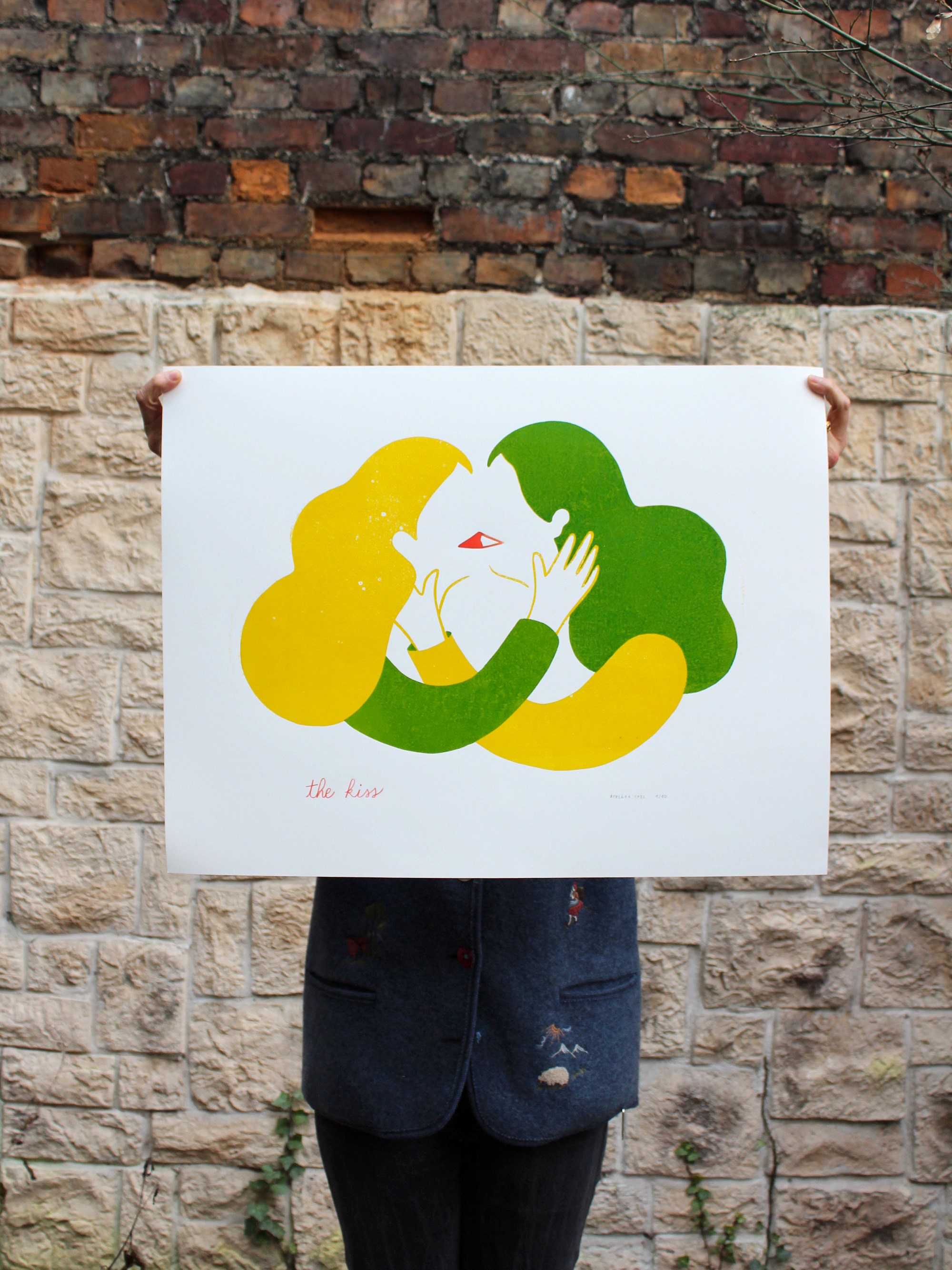 Affiche linogravure 3 couleurs sur papier mat 50x65 cm, The Kiss - Etsy ...