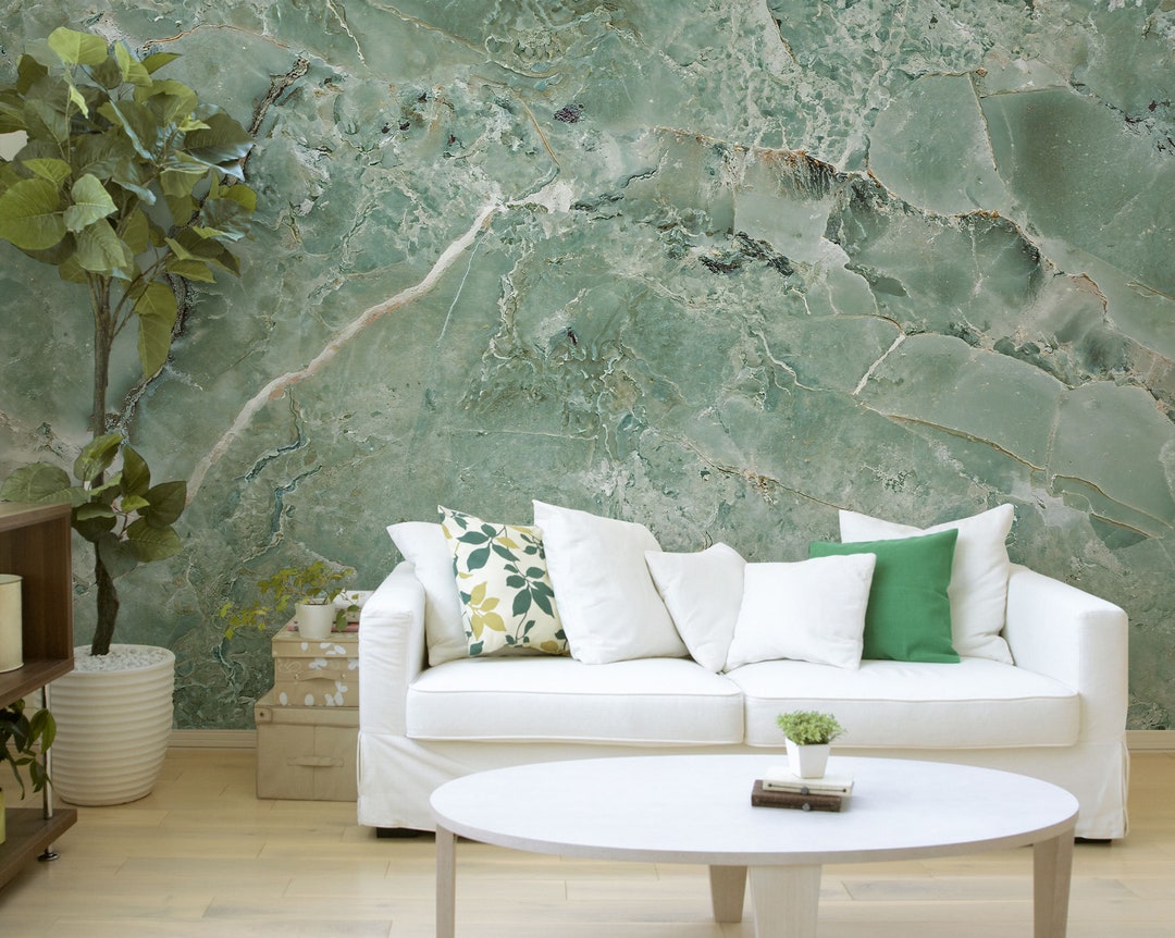 Light Green Marble Wallpaper, Abstract Stone Wall Mural [peel and Stick ...
