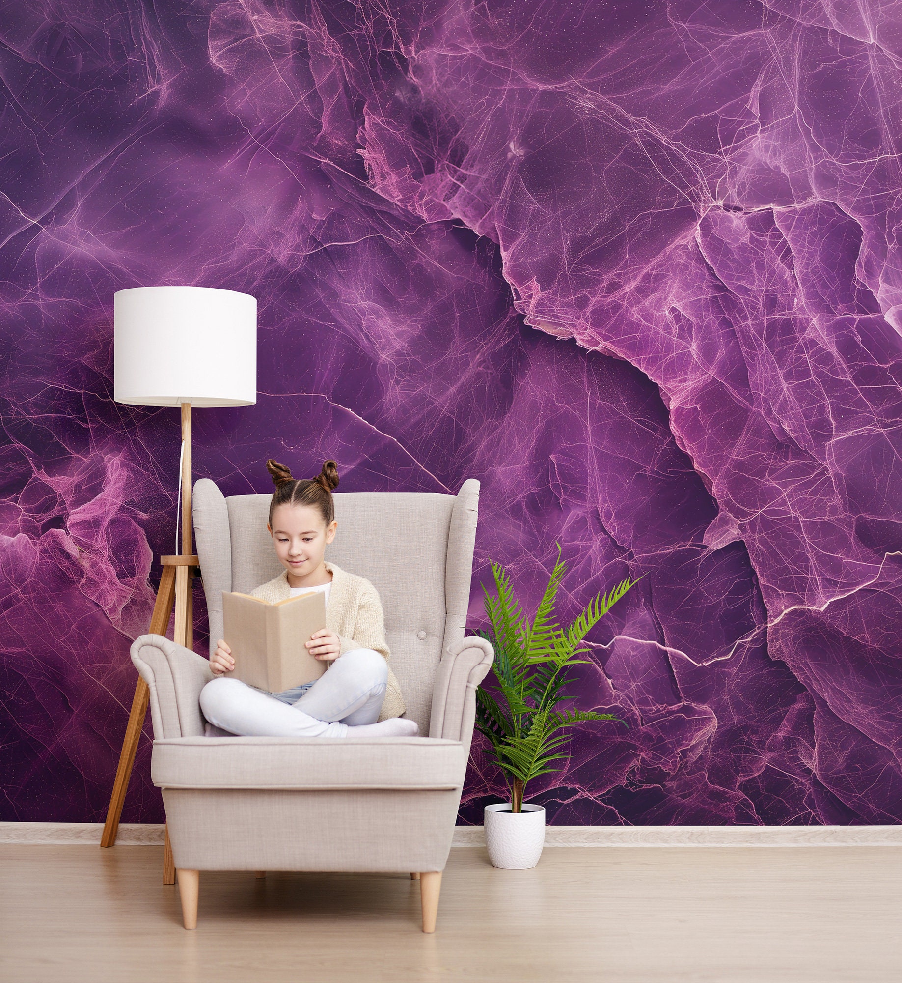 Purple Marble Wallpaper, Purple Stone Wall Mural [peel and Stick (self ...