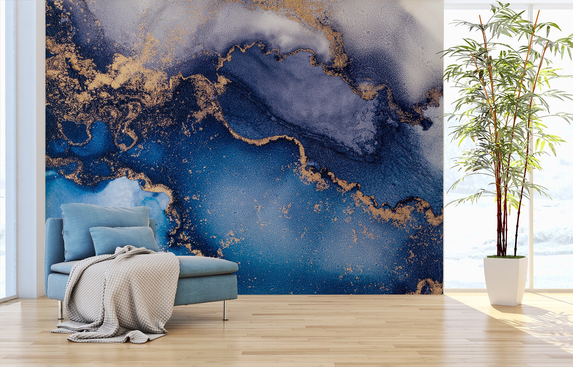 Blue Navy Marble Wallpaper, Stone Wall Mural peel and Stick self ...