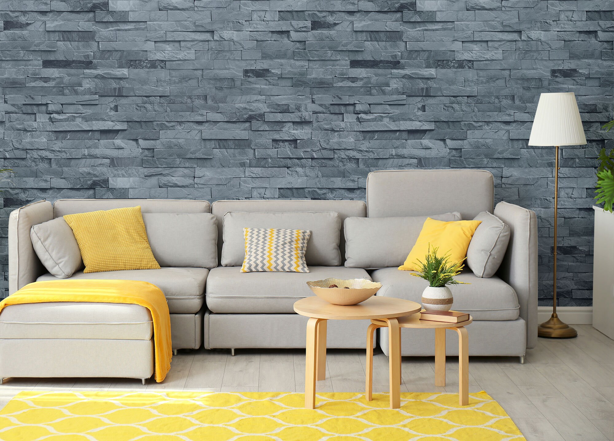 Blue Gray Brick Wall Stone Tile Pattern Wallpaper peel and - Etsy