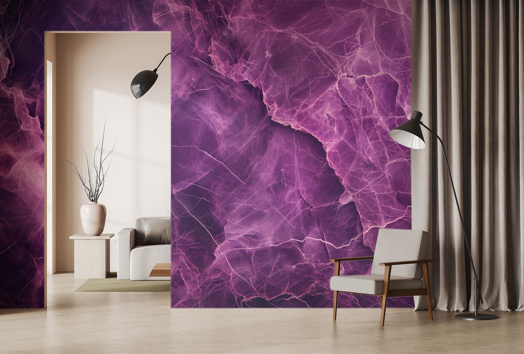 Purple Marble Wallpaper, Purple Stone Wall Mural [peel and Stick (self ...