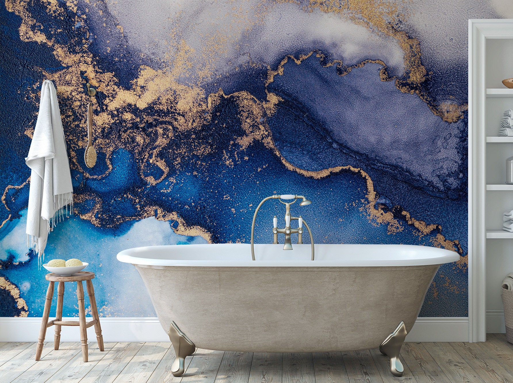 Blue Navy Marble Wallpaper, Stone Wall Mural peel and Stick self ...