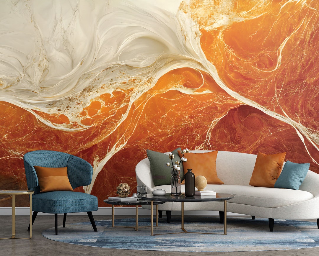 Warm Orange Abstract Marbled Wallpaper [peel and Stick (self Adhesive ...