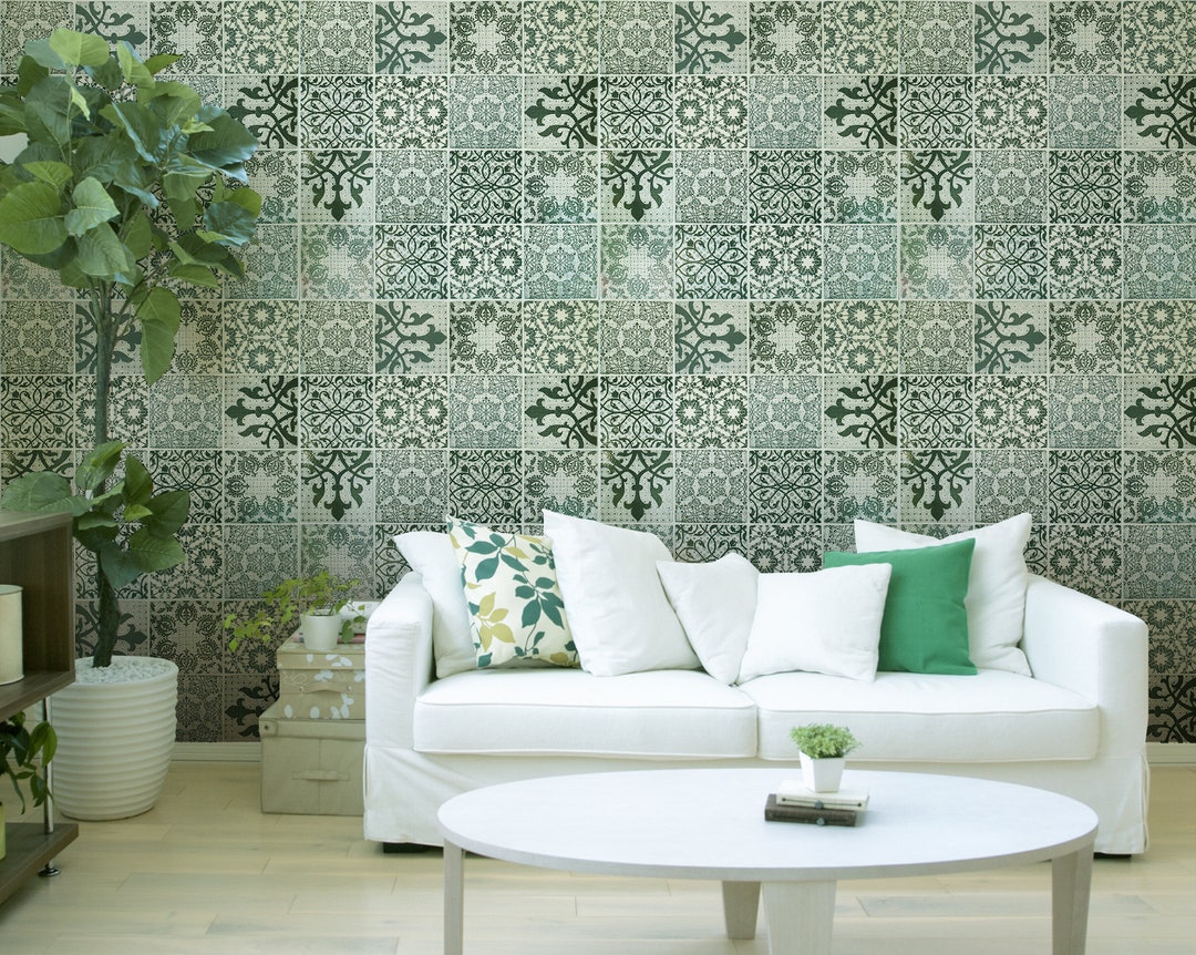 Geometric Green Tiles Wallpaper [self Adhesive, Peel & Stick, Removable ...