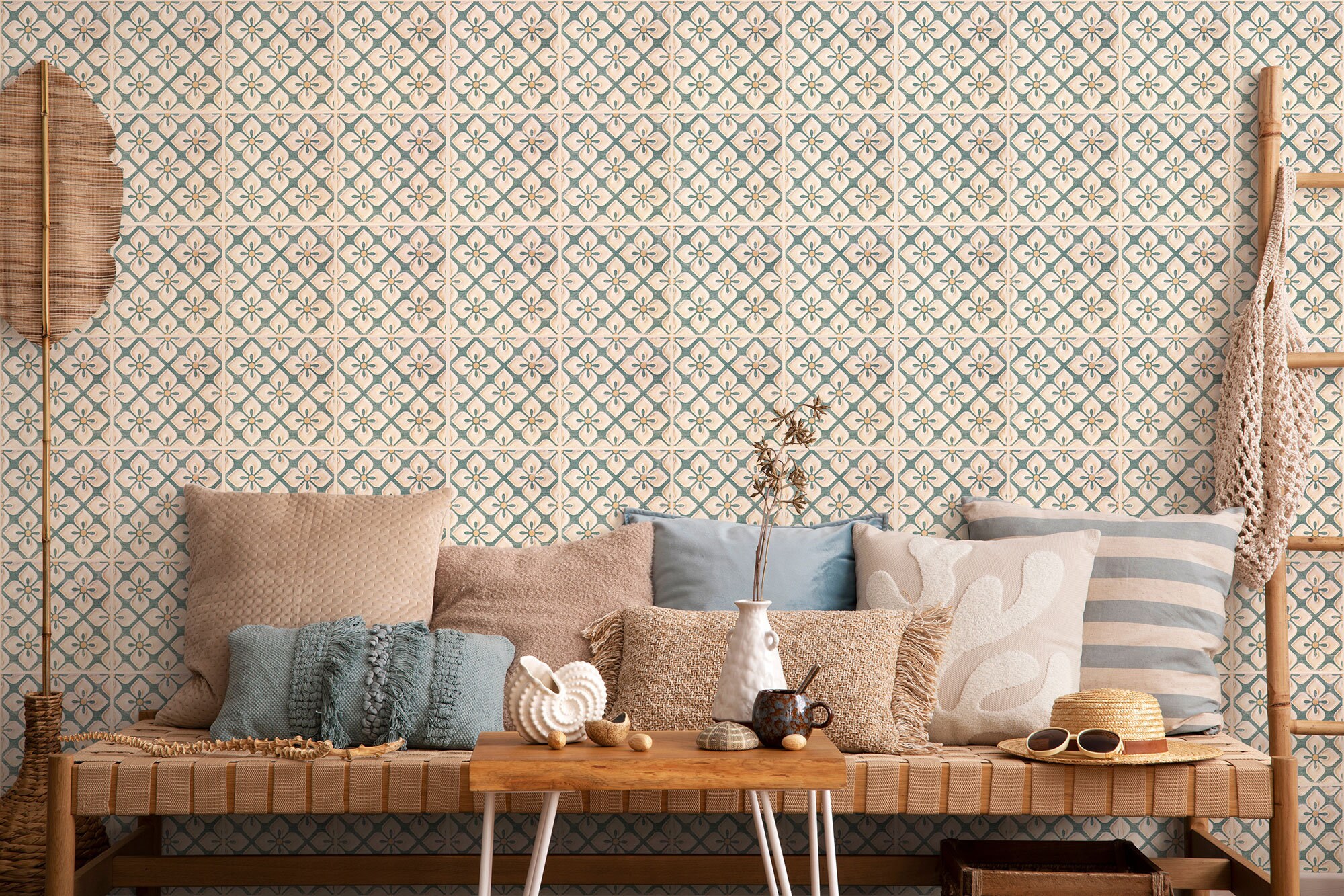 Floral Tile Wallpaper, Stone Tiles Wall Mural [peel and Stick (self ...
