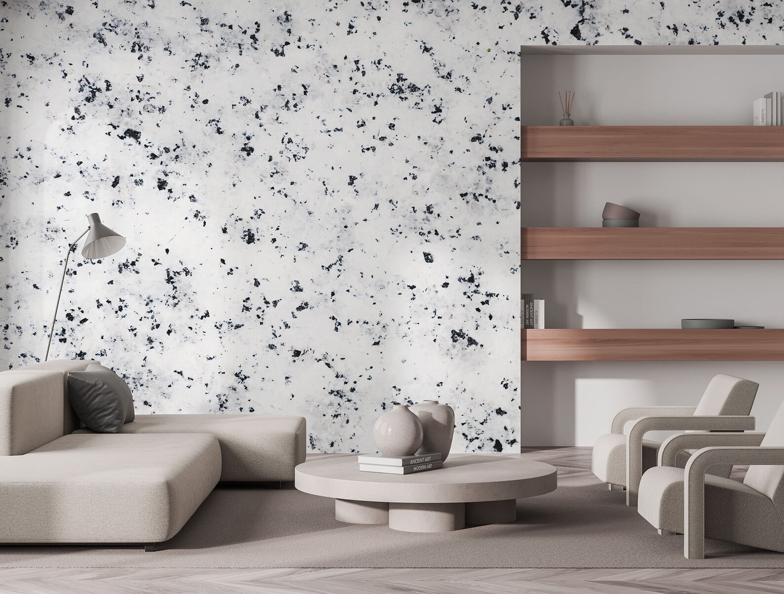White Stone Wallpaper With Black Spots [self Adhesive, Peel and Stick ...