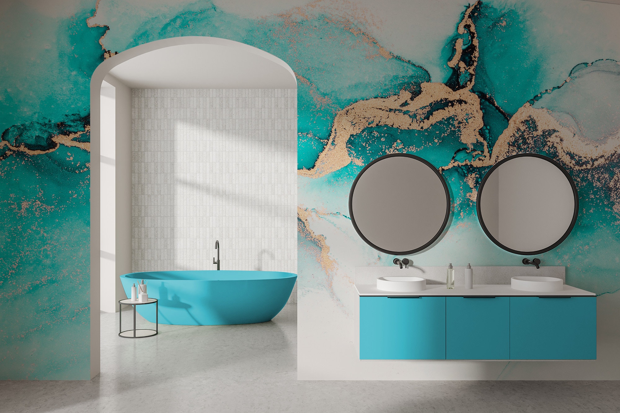 Light Teal Blue Marble Wallpaper, Stone Wall Mural [peel and Stick ...