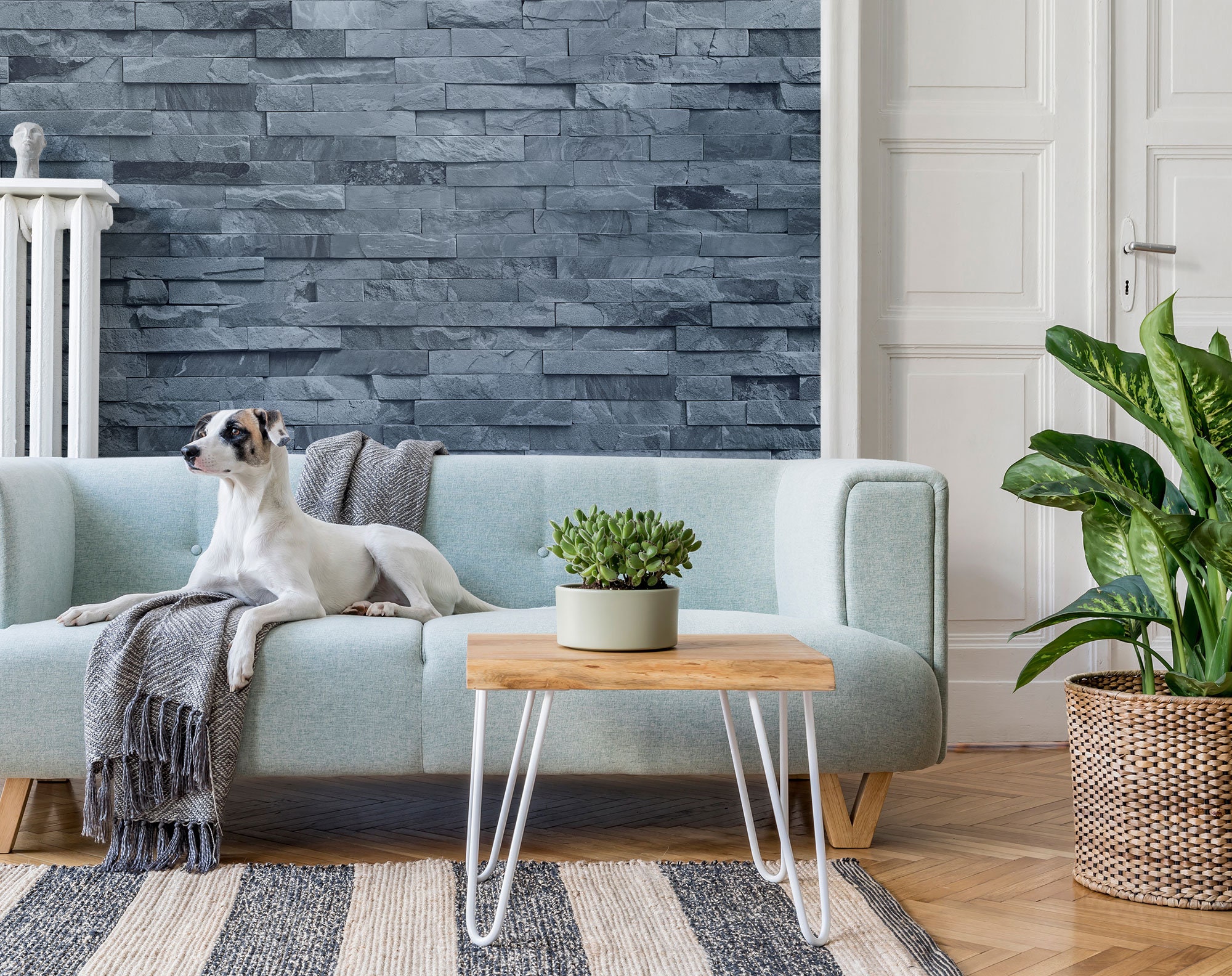 Blue Gray Brick Wall Stone Tile Pattern Wallpaper peel and - Etsy