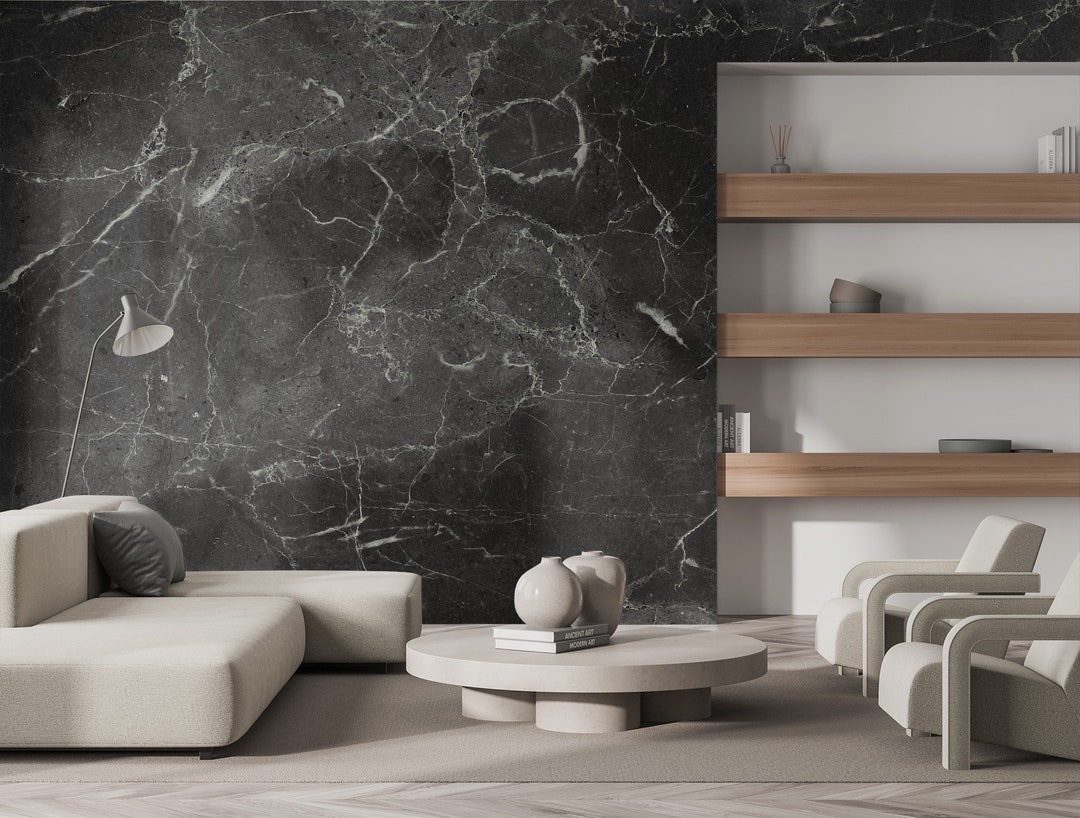 Black and Gray Stone Wallpaper, Abstract Wall Mural, Stone Print [peel ...