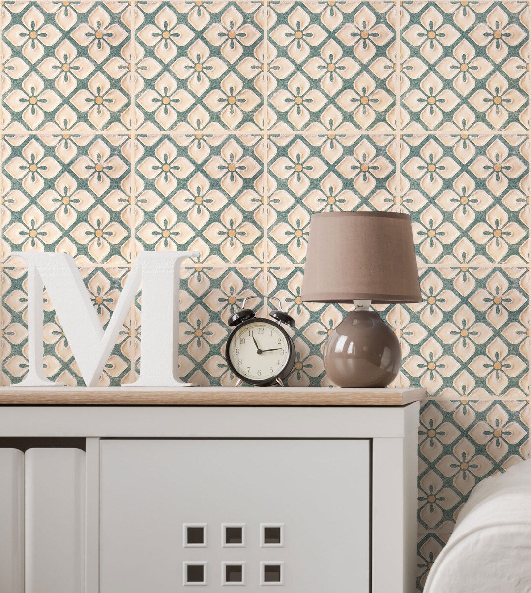 Floral Tile Wallpaper, Stone Tiles Wall Mural [peel and Stick (self ...