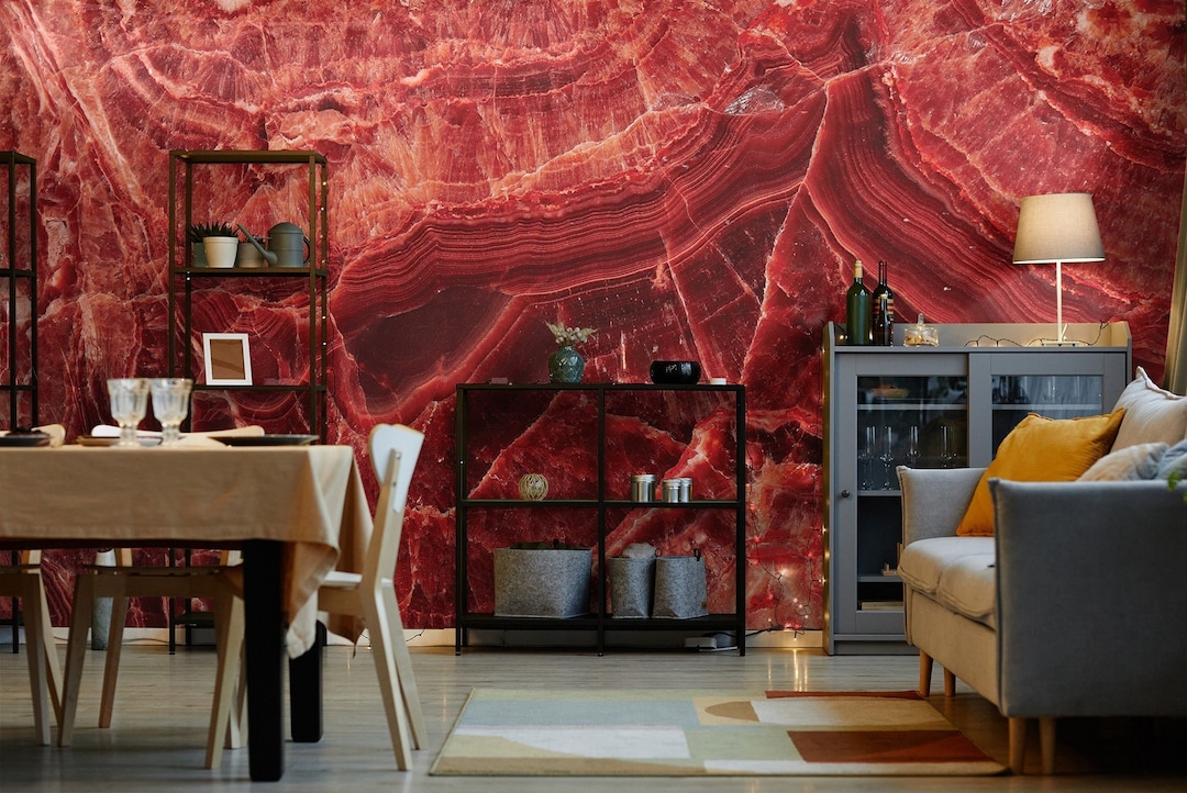 Red Onyx Wall Mural, Natural Precious Stone Surface Wallpaper [peel and ...