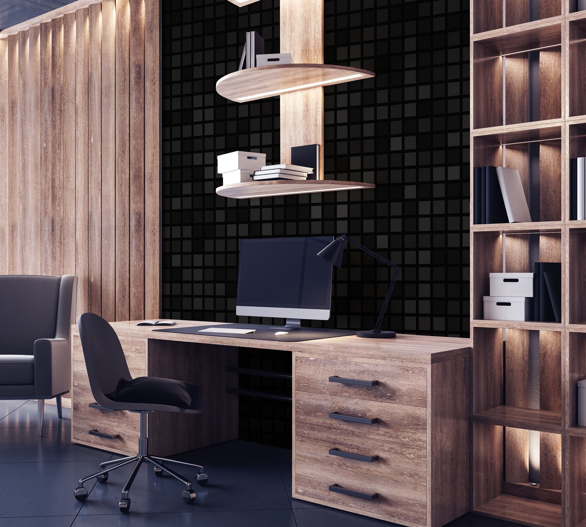 Black Geometric Tiles Pattern Wallpaper self Adhesive, Peel & Stick ...