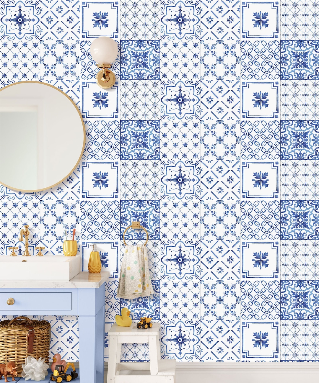 Moroccan Blue & White Tile Pattern Wallpaper [peel and Stick (self ...