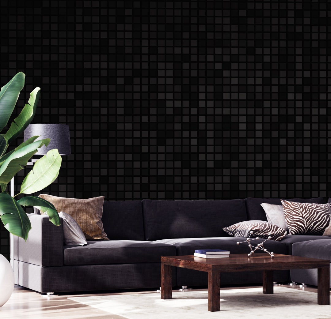 Black Geometric Tiles Pattern Wallpaper [self Adhesive, Peel & Stick ...