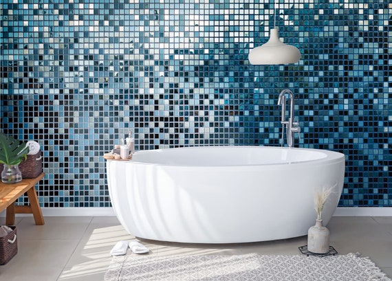 Dark Turquoise Small Square Tile Pattern Wallpaper matte - Etsy