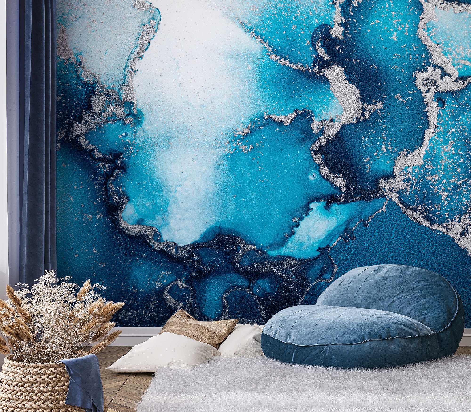Blue & White Marble Wallpaper Watercolor Abstract Wall Mural - Etsy