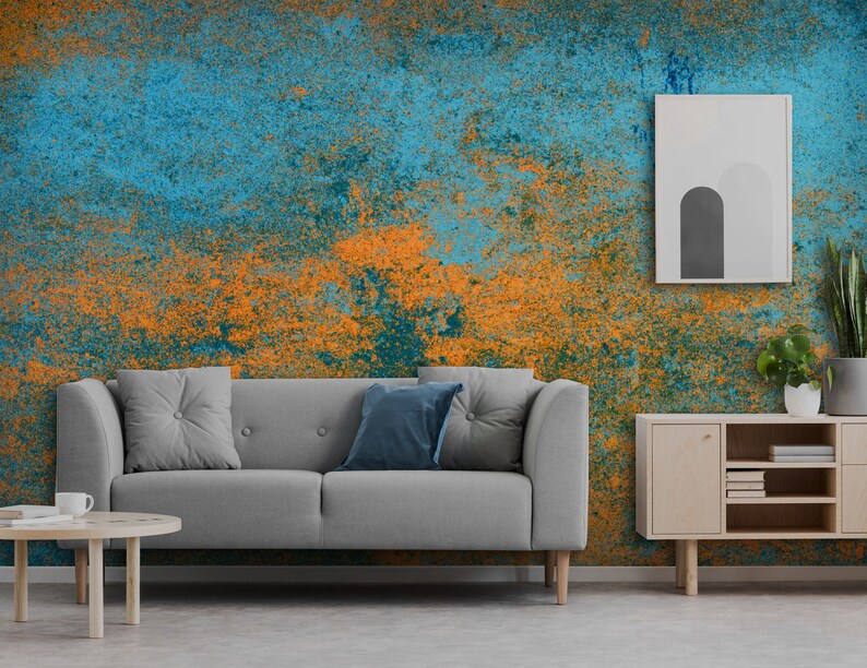 Blue and Orange Rustic Abstract Wallpaper Stone Panorama - Etsy