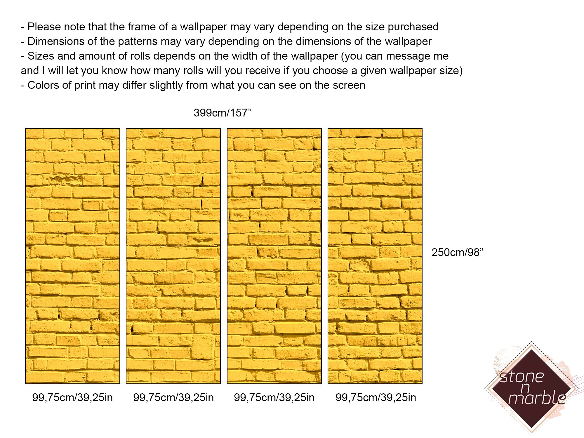 Yellow Brick Wallpaper, Grunge Stone Wall Mural peel and Stick self ...