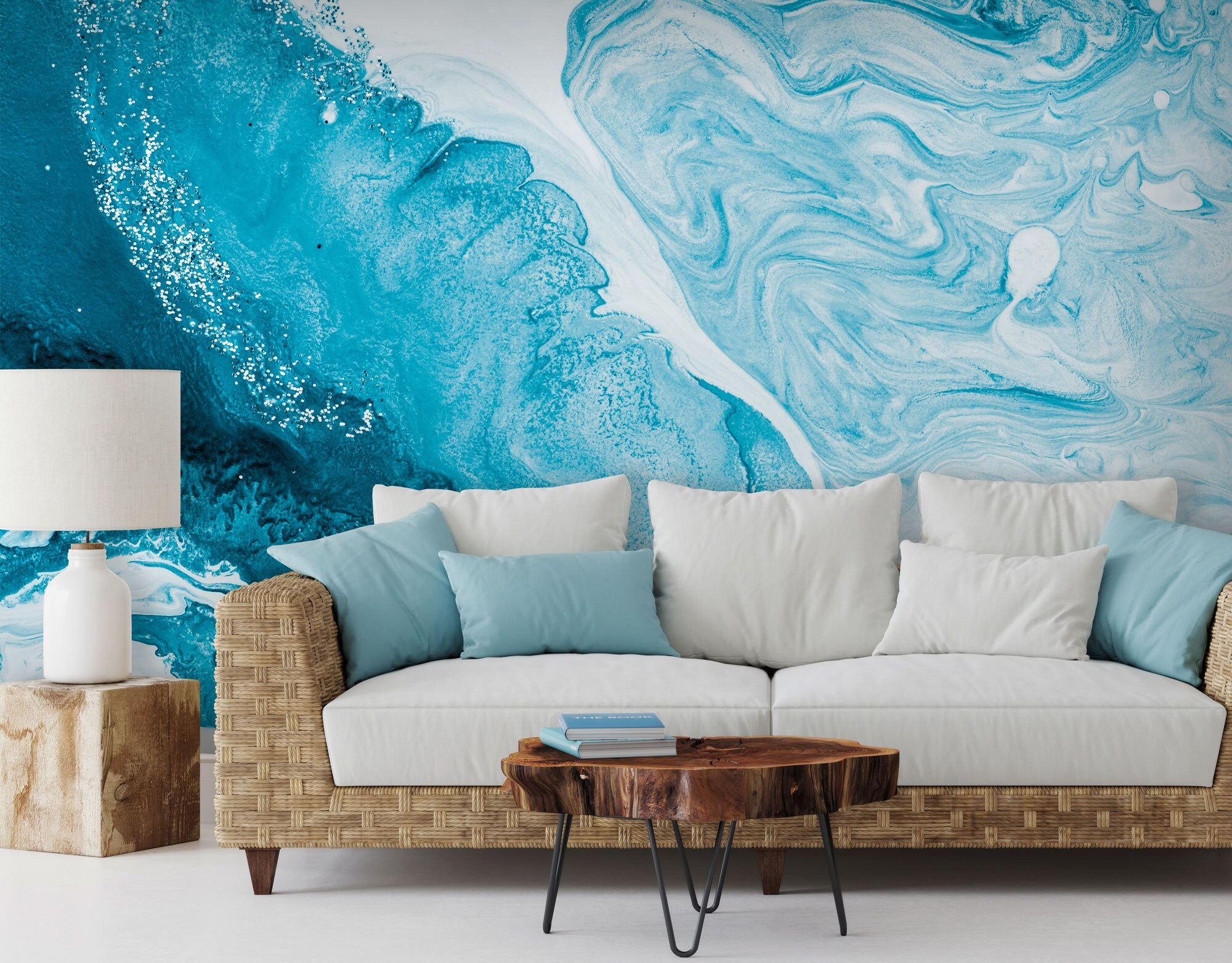 Blue and White Marble Stone Wallpaper Abstract Acrylic Art - Etsy