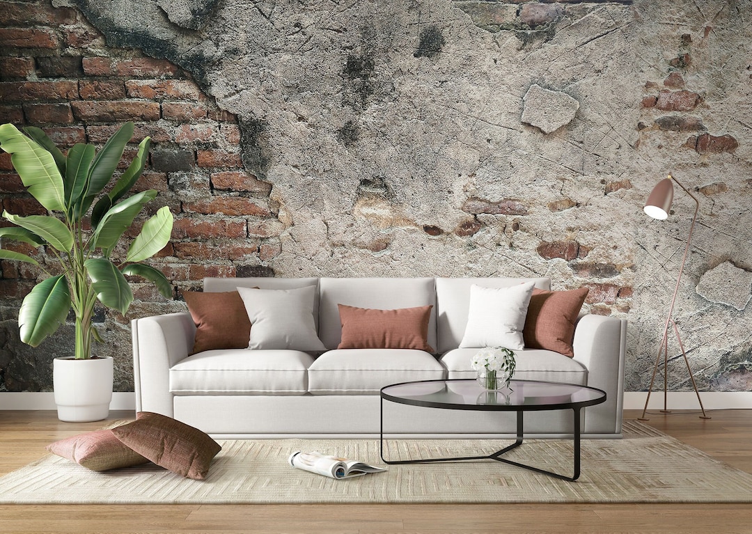 Brick Stone Wall Mural, Concrete Wallpaper, Stone Surface Print [peel ...