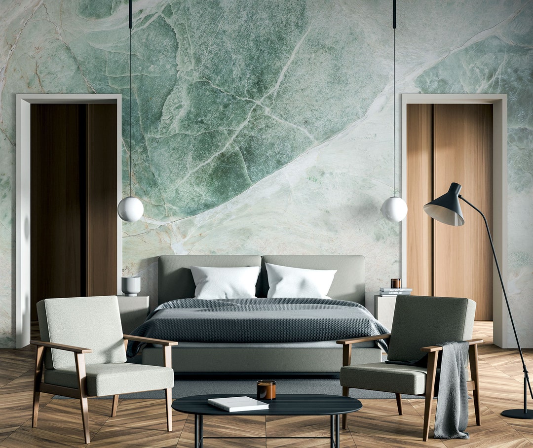 Green Stone Wall Mural, Green and Beige Tones, Stone Surface Wallpaper ...