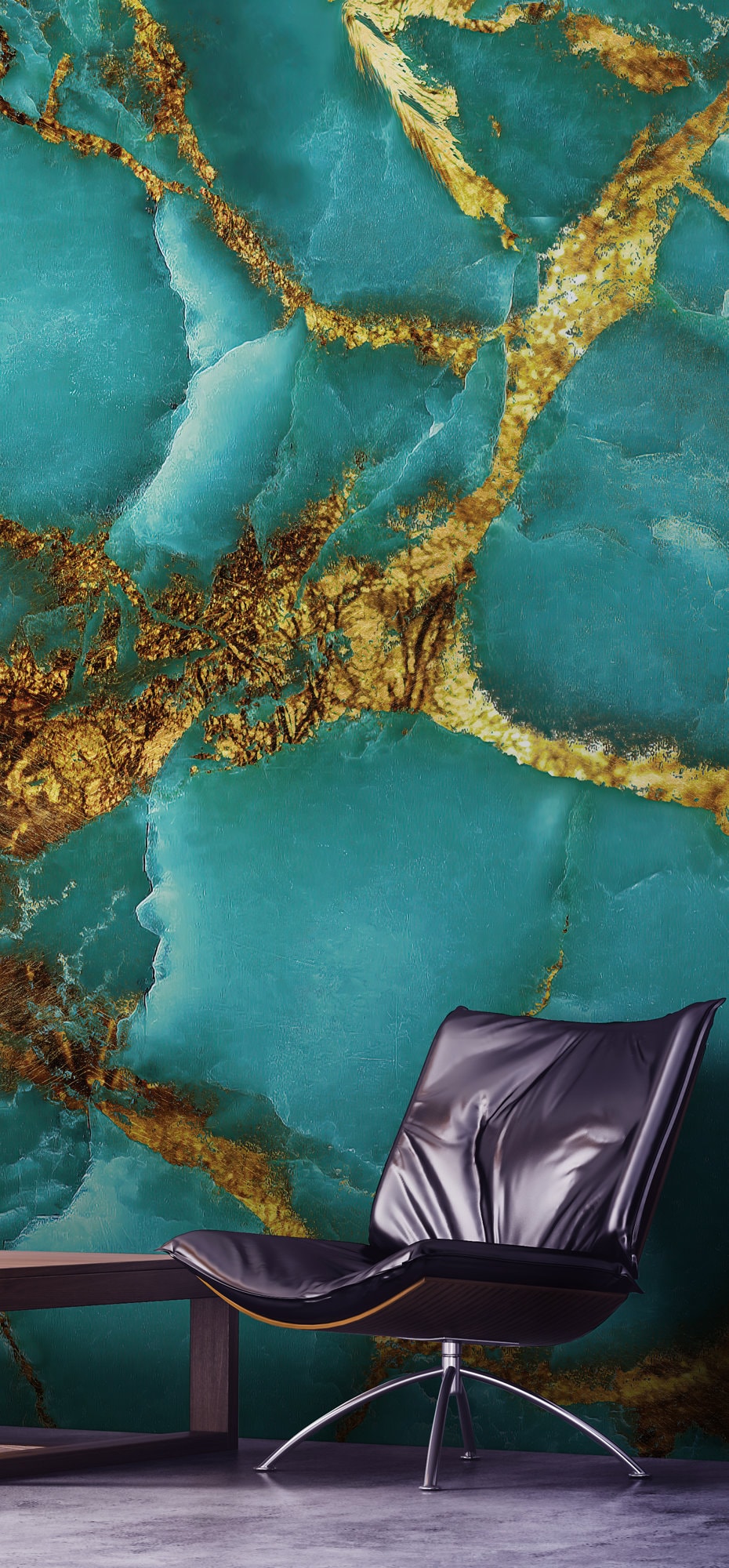 Matte Teal Crystal Stone Wallpaper With Gold Cracks self Adhesive, Peel ...