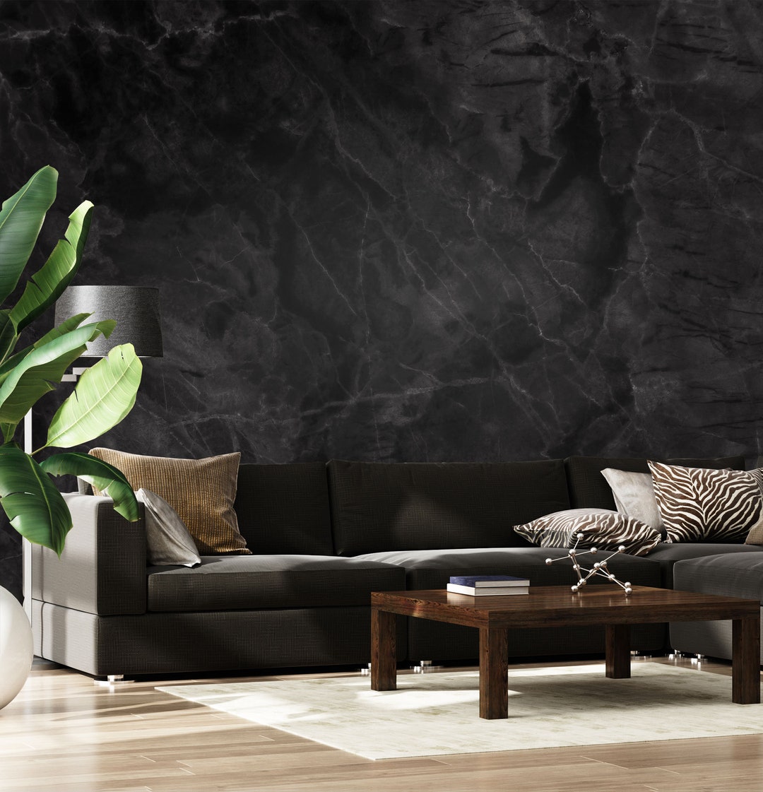 Black Marble Stone Wall Mural, Dark Stone Wallpaper [self Adhesive ...