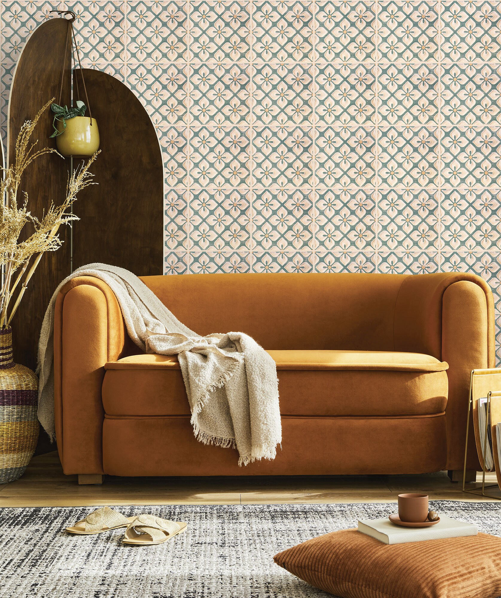 Floral Tile Wallpaper, Stone Tiles Wall Mural [peel and Stick (self ...