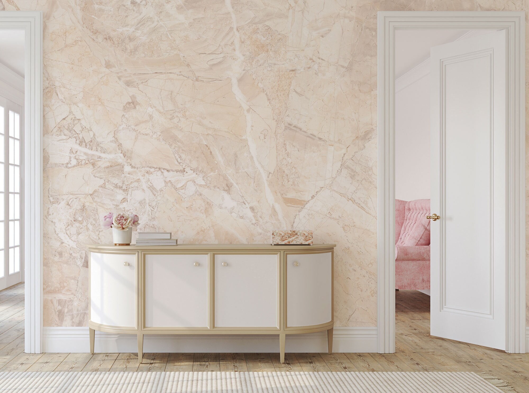 Warm Beige Marble Stone Wallpaper, Ceramic Surface Mural self Adhesive ...