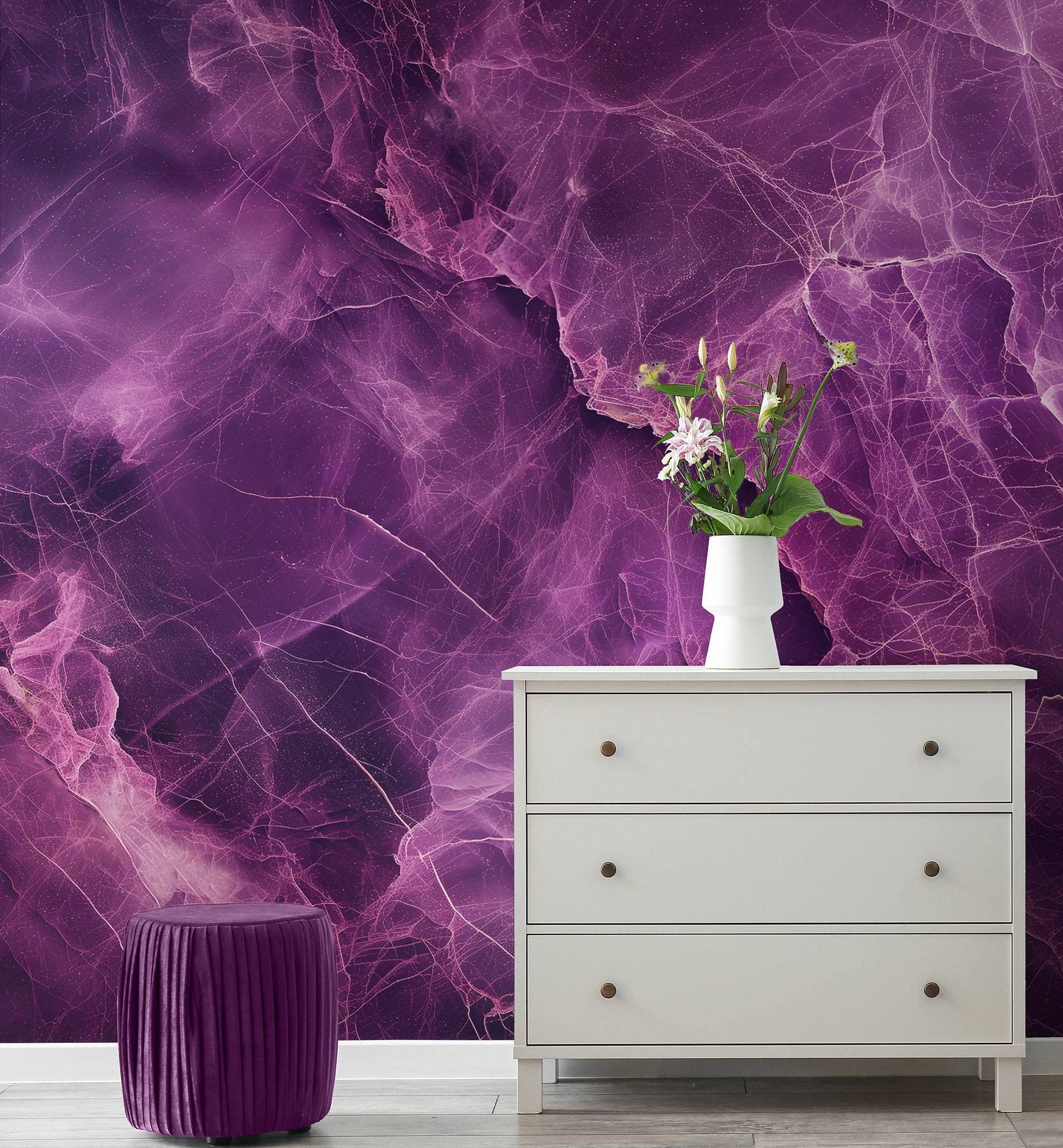 Purple Marble Wallpaper, Purple Stone Wall Mural [peel and Stick (self ...