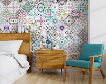 Vintage Green Wallpaper, Tile Pattern peel and Stick self Adhesive or ...