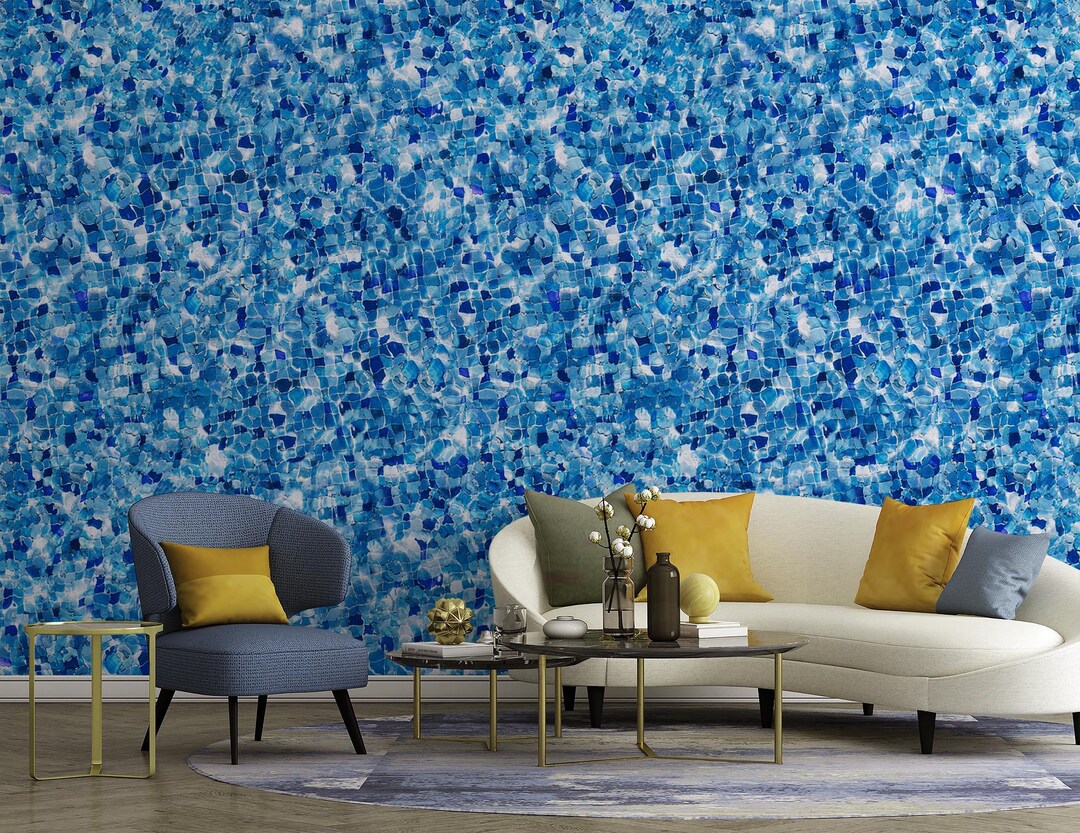 Blue Terrazzo Wallpaper, Abstract Wall Mural, Stone Home Decor, Wall ...