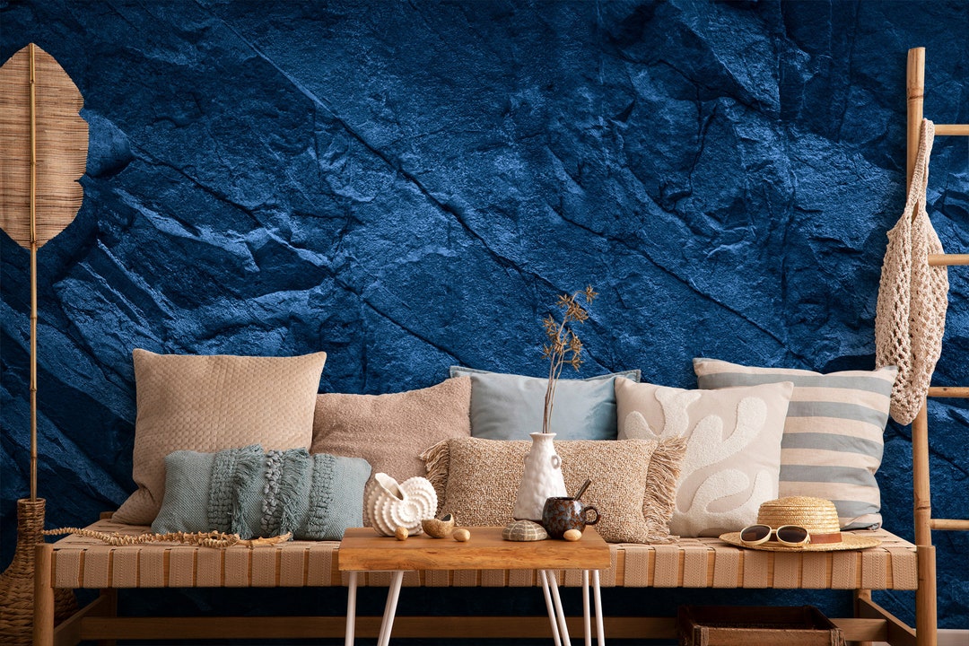 Blue Stone Wallpaper, Dark Blue Grunge [peel and Stick (self Adhesive ...