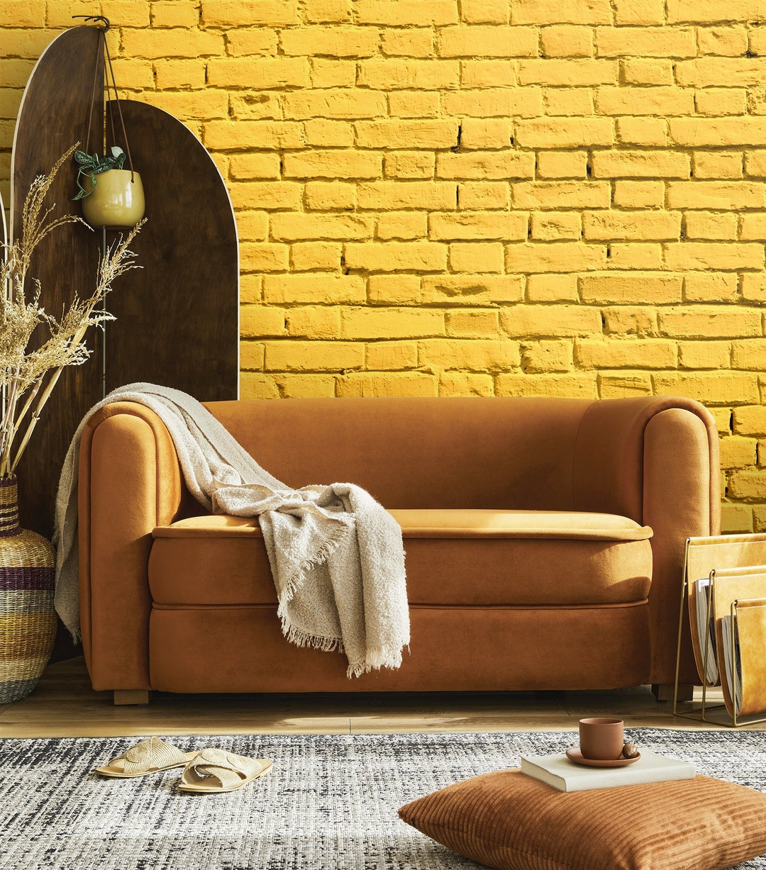 Yellow Brick Wallpaper, Grunge Stone Wall Mural [peel and Stick (self ...