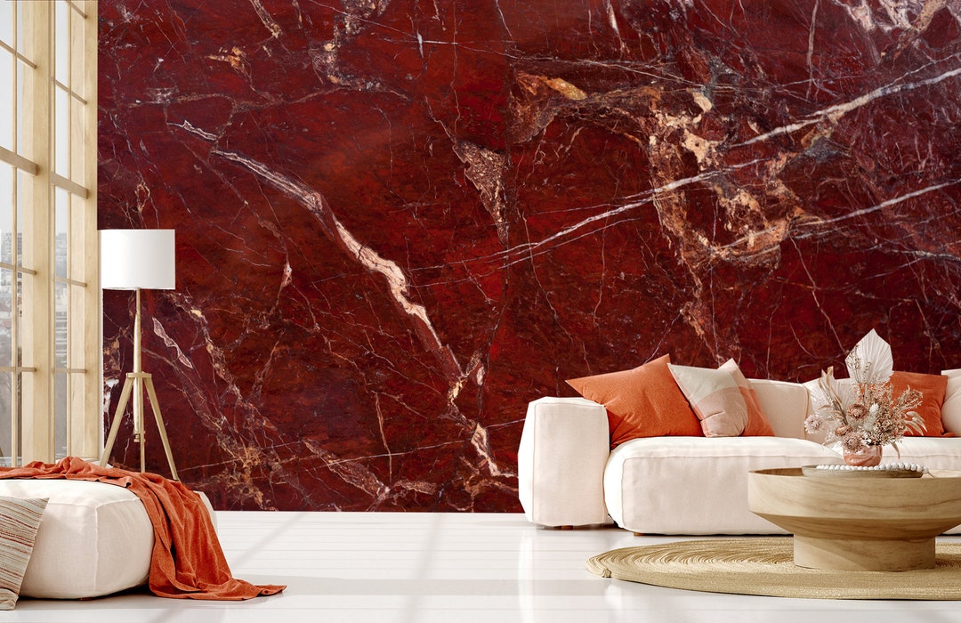 Red Marble Wallpaper, Natural Marble [self Adhesive, Peel & Stick ...