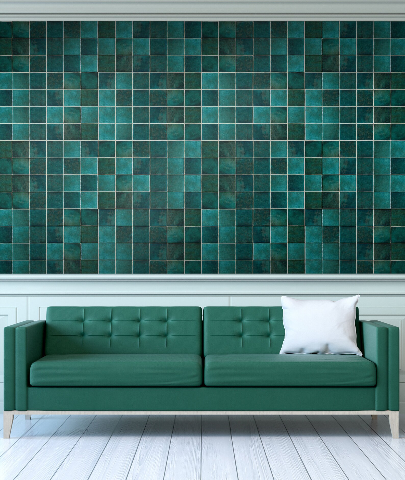Vintage Green Wallpaper, Tile Pattern peel and Stick self Adhesive or ...
