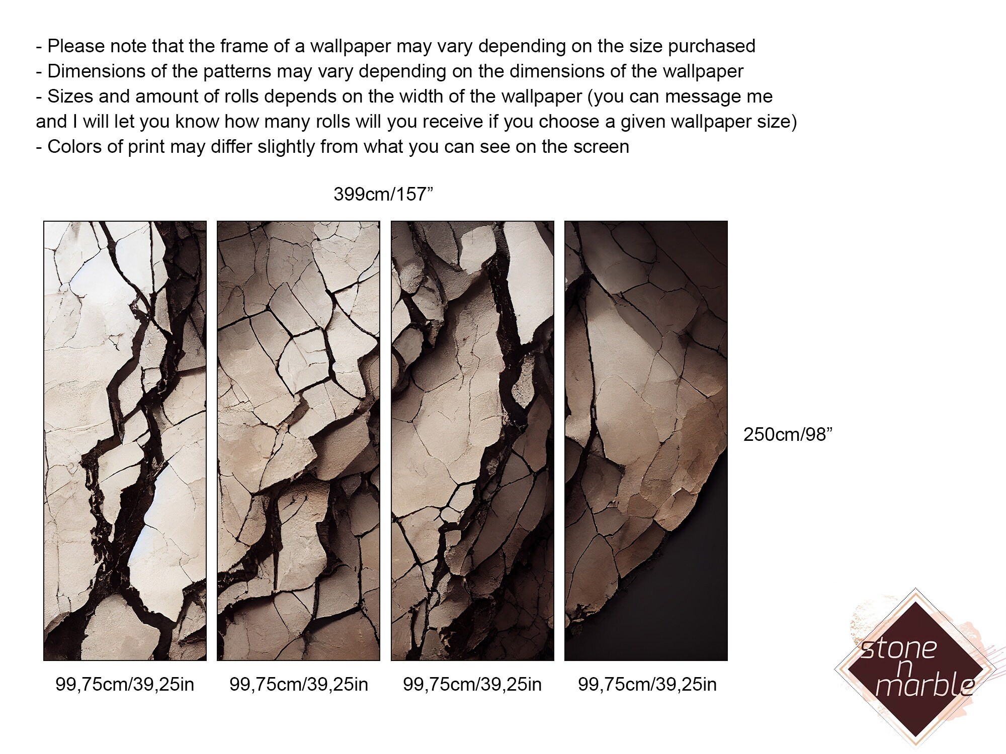 Damaged Stone Wallpaper, Ruined Rock, Abstract peel and Stick self ...