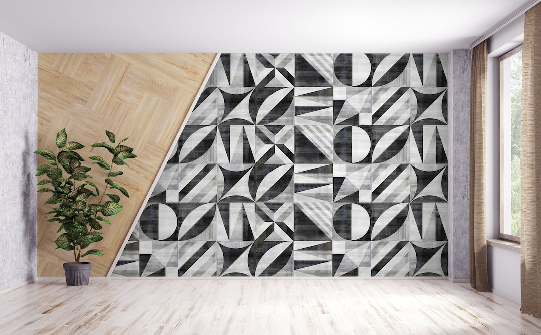 Black and White Geometric Tile Wallpaper [self Adhesive, Peel & Stick ...