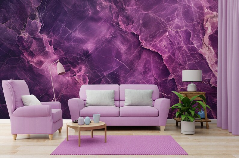 Purple Marble Wallpaper, Purple Stone Wall Mural [peel and Stick (self ...