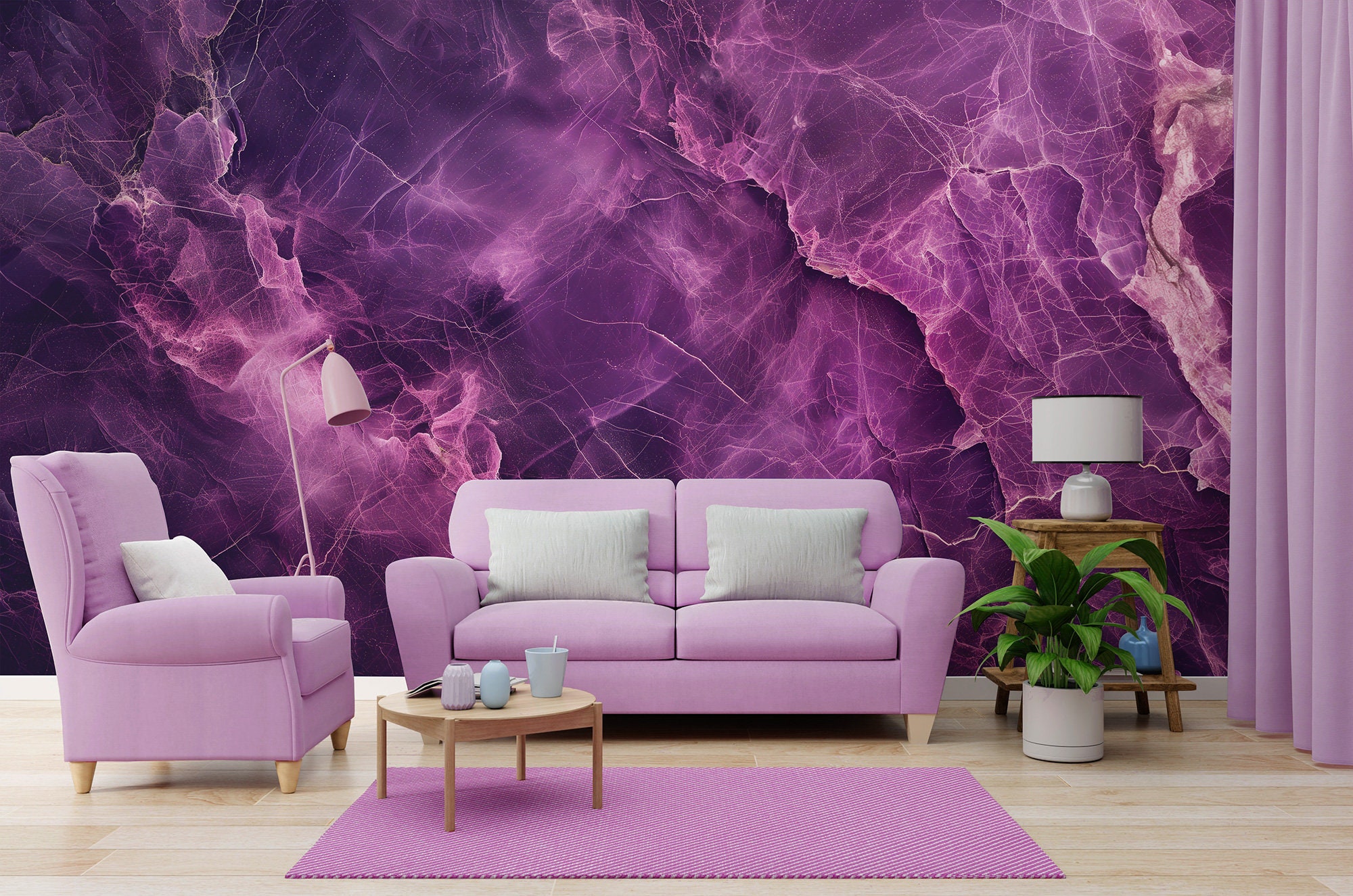 Purple Marble Wallpaper, Purple Stone Wall Mural [peel and Stick (self ...
