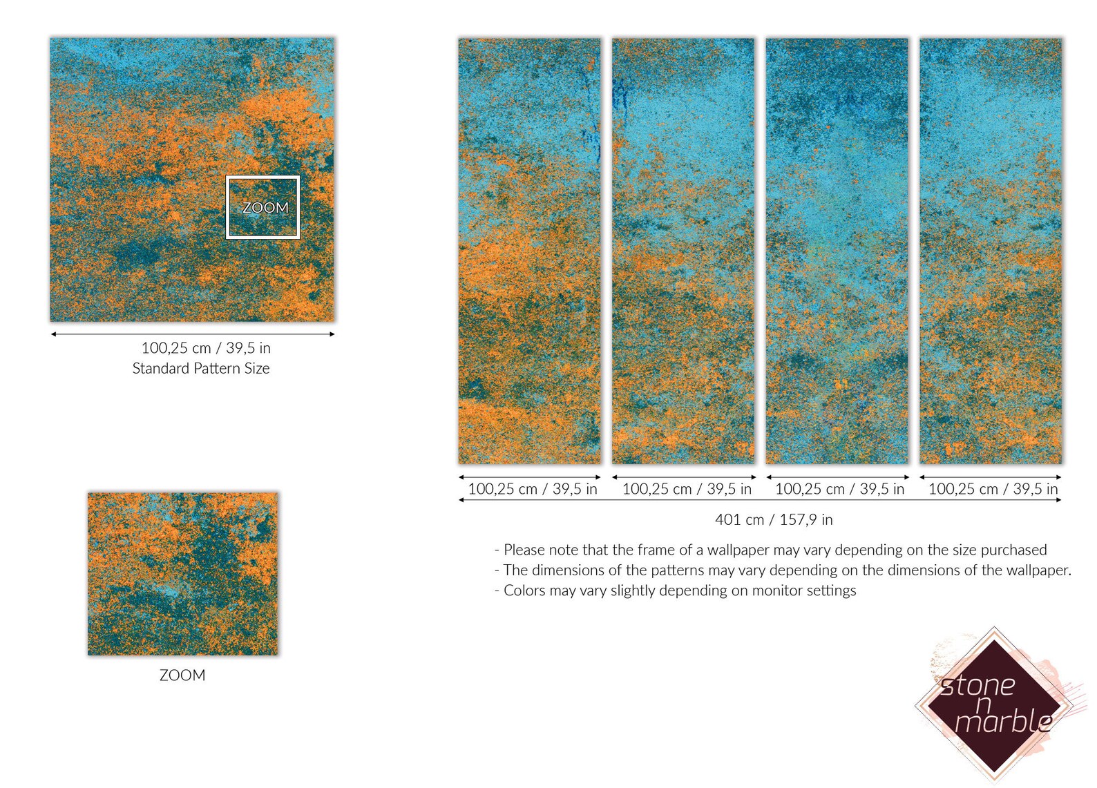 Blue and Orange Rustic Abstract Wallpaper Stone Panorama - Etsy