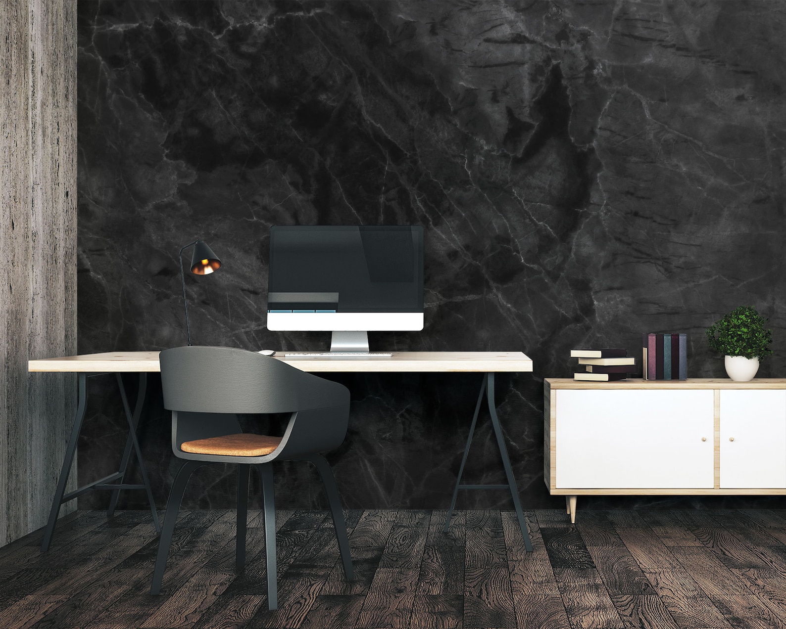 Black Marble Stone Wall Mural, Dark Stone Wallpaper self Adhesive, Peel ...