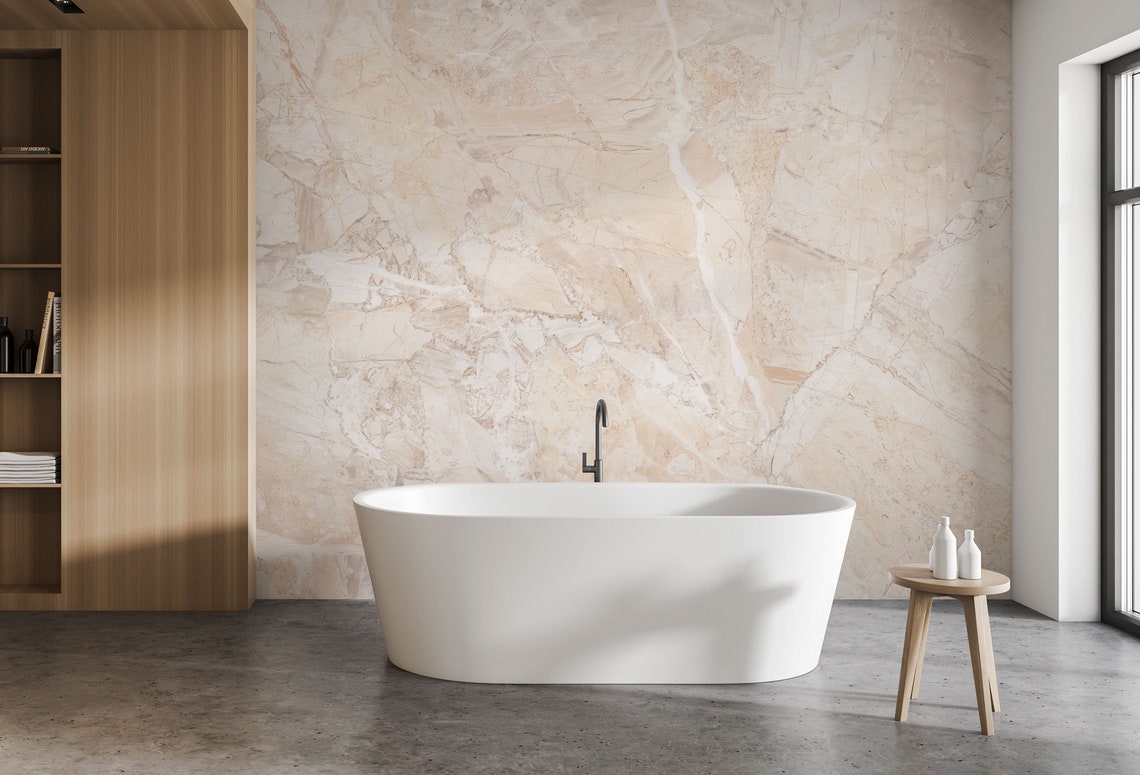 Warm Beige Marble Stone Wallpaper Ceramic Surface Mural self - Etsy