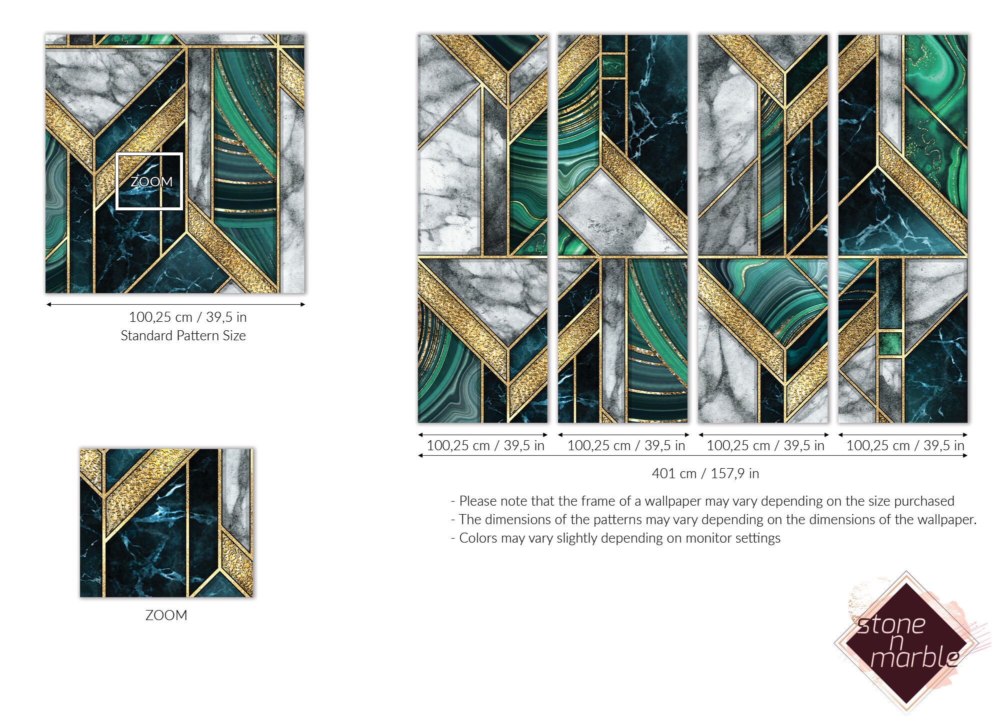 Emerald Green and Gold Matte Marble Stone Wallpaper, Abstract Stone ...